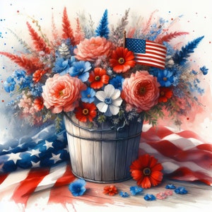 Patriotic Flowers Clipart Bundle 10 High Res Watercolor Jpgs for Junk ...