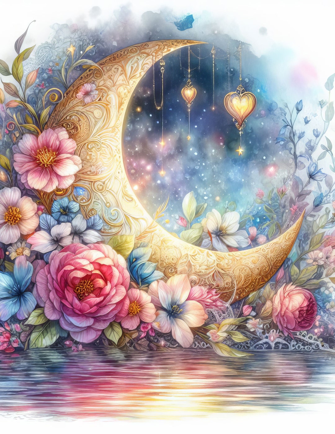 Magical Moon: Clipart Bundle 10 High Res Watercolor Jpgs for Junk ...