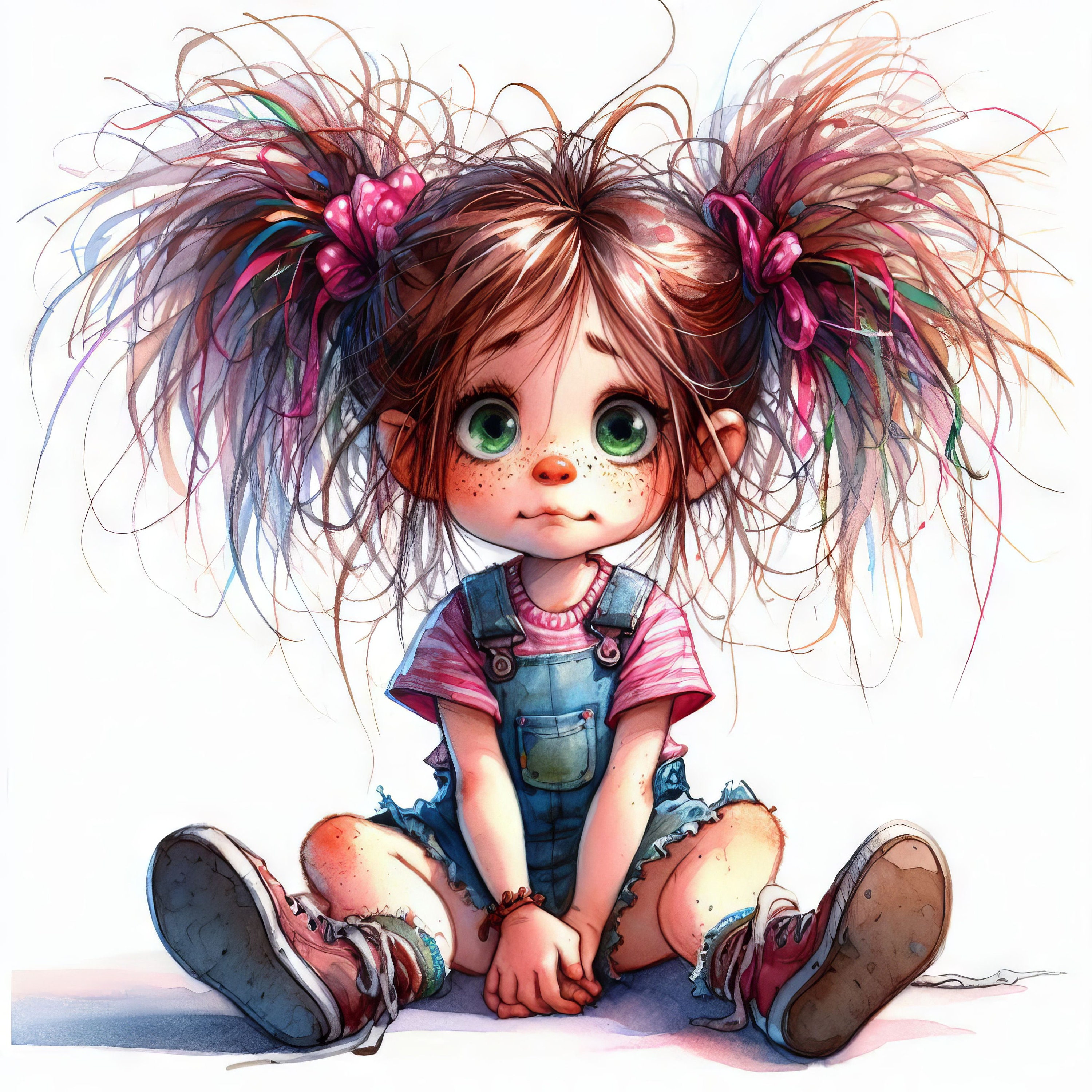 Quirky Little Girl: Clip Art, 10 High Res Watercolor Jpgs, Junk ...