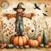 Whimsical Scarecrow in Pumpkin Patch: Clip Art, 10 High Res Watercolor ...