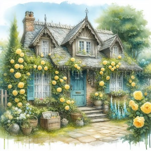 Yellow Rose Cottage: Clip Art, 10 High Res Watercolor Jpgs, Junk ...