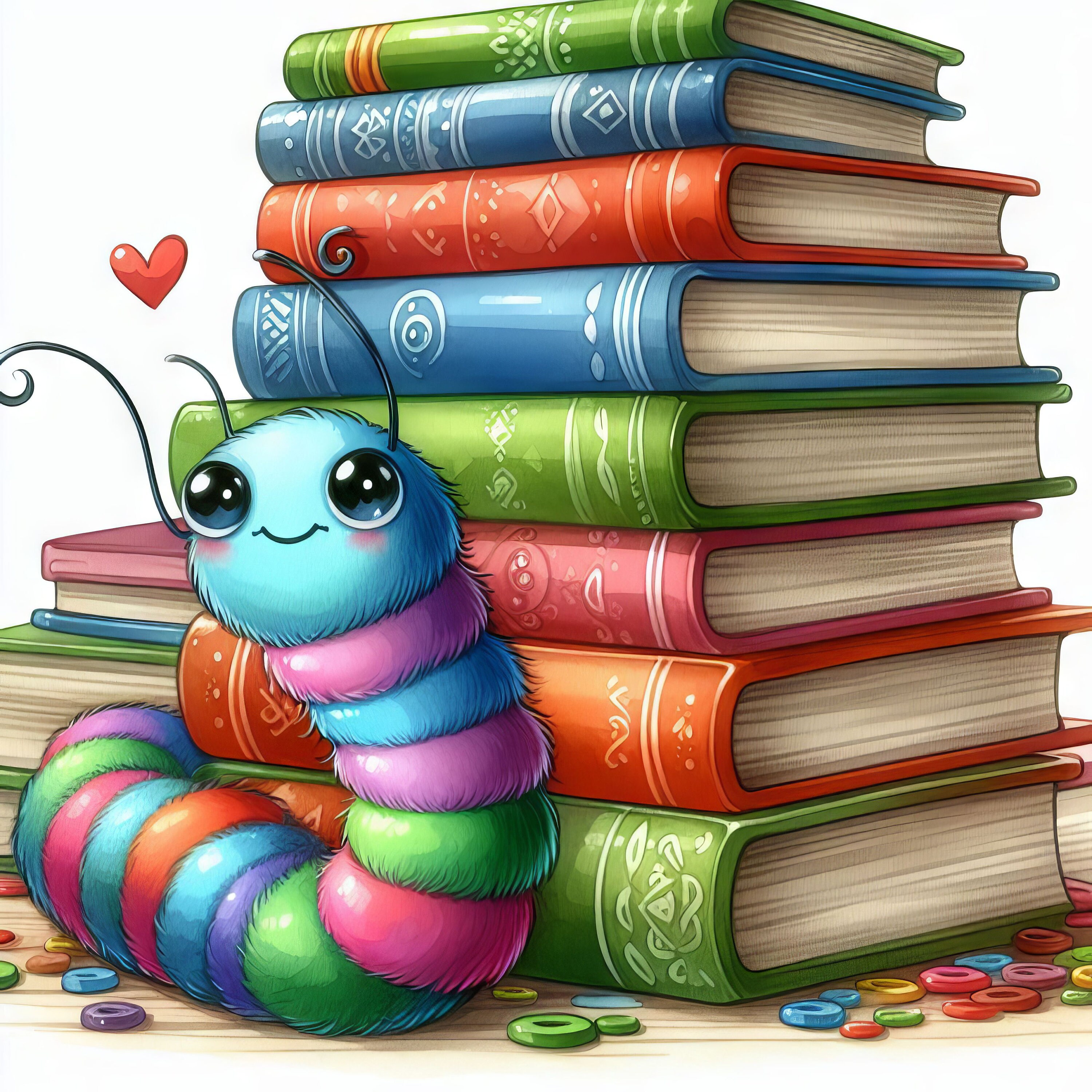 Bookworm Clip Art Bundle 10 High Res Watercolor Jpgs for Junk ...