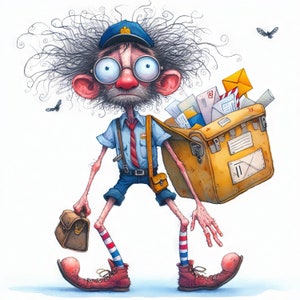 Quirky Mailman Clip Art 10 High Res Watercolor Jpgs Junk Journaling ...