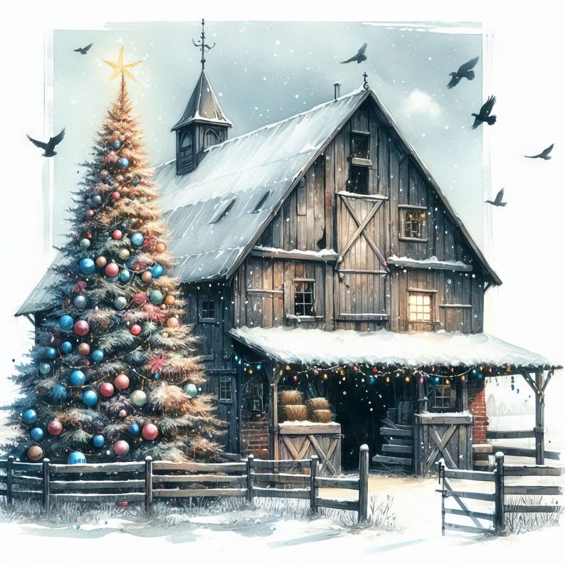 Christmas on the Farm: Clip Art, 10 High Res Watercolor Jpgs, Junk ...