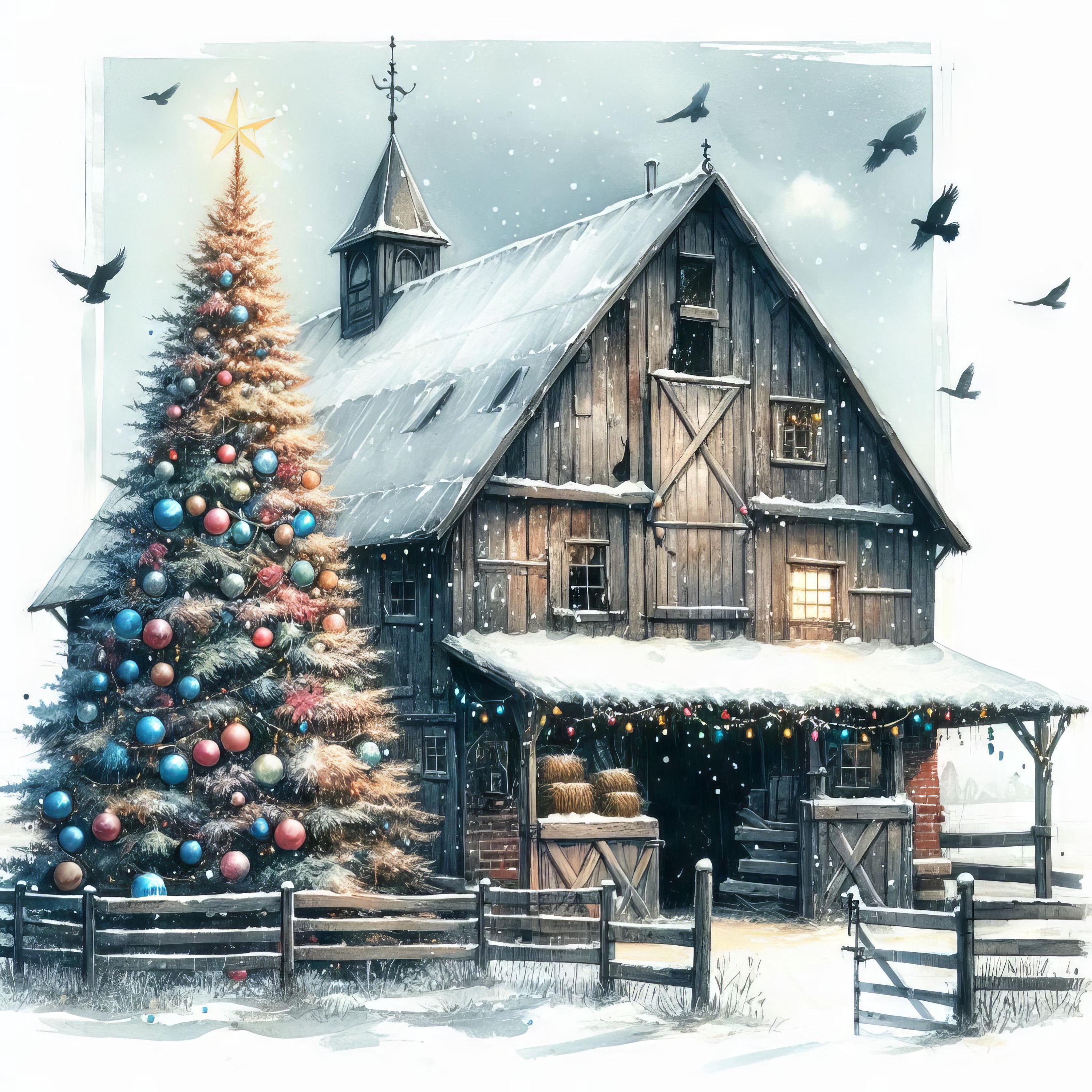 Christmas on the Farm Clip Art 10 High Res Watercolor Jpgs Junk ...