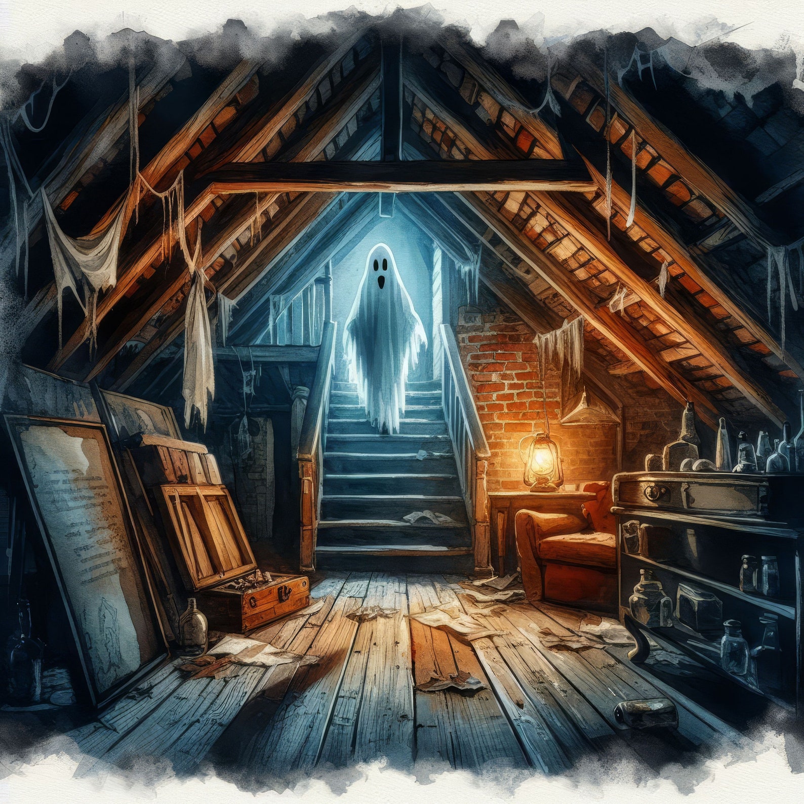 Haunted Attic: Clip Art, 10 High Res Watercolor Jpgs, Junk Journaling ...