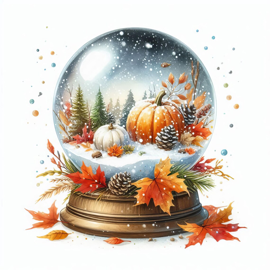 Fall Snow Globe: 10 High Res Watercolor Jpgs for Junk Journaling ...