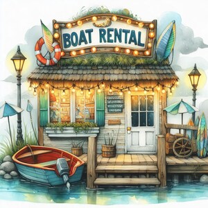Boat Rental Shop 10 High Res Watercolor Jpgs Junk Journaling ...