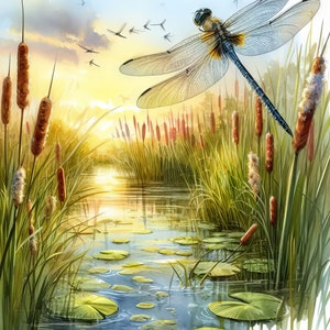 Cattails and Dragonflies Clip Art Kit 10 High Res Watercolor Jpgs for ...