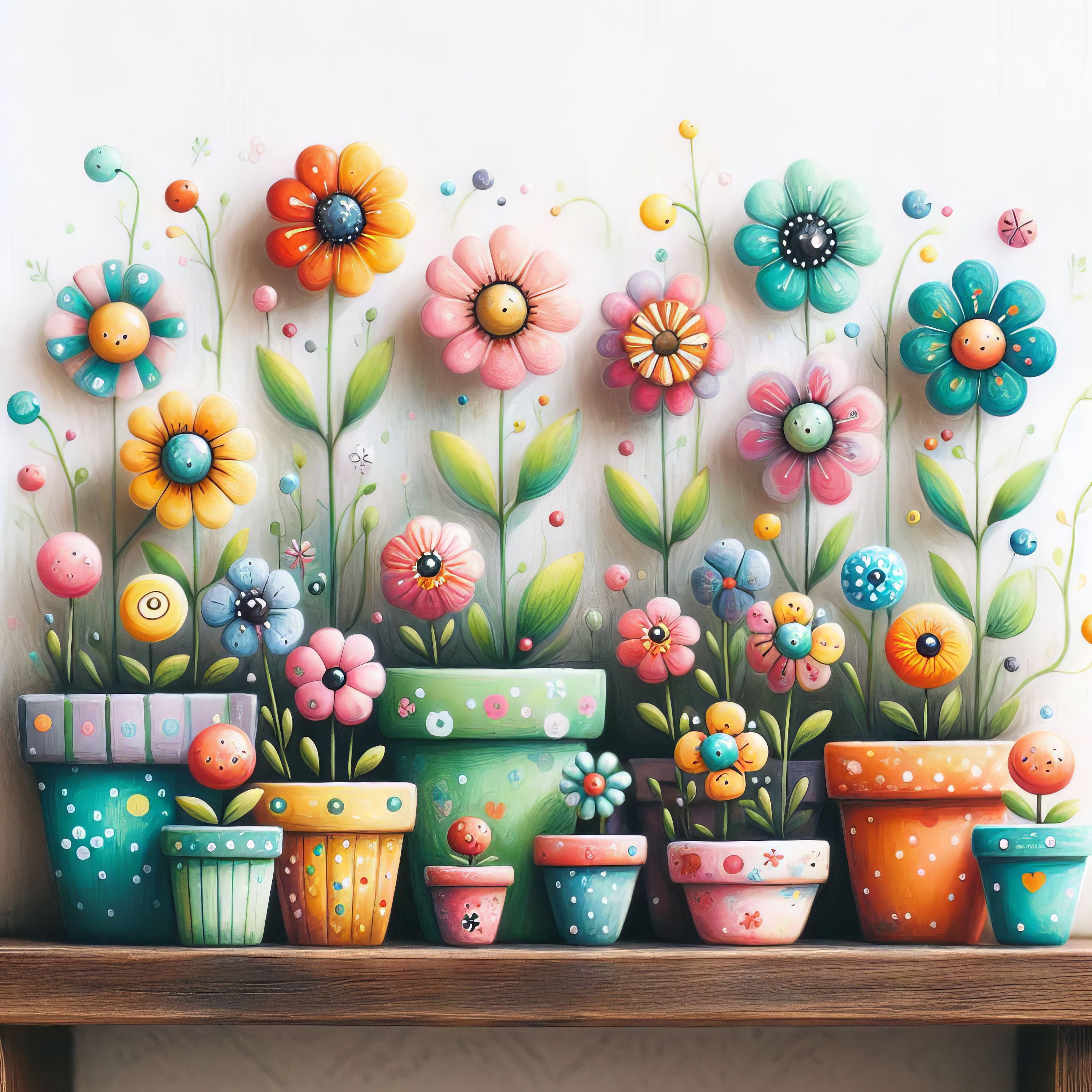 Whimsical Flowers in Pots Art Bundle 10 High Res Watercolor Jpgs for ...