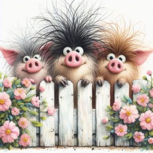 Quirky Pigs on a Fence Clip Art 10 High Res Watercolor Jpgs Junk ...