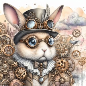 Steampunk Rabbit 10 High Res Watercolor Jpgs Junk Journaling, Card ...