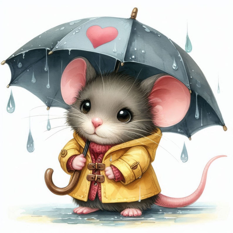 Mouse in the Rain: Clip Art, 10 High Res Watercolor Jpgs, Junk ...