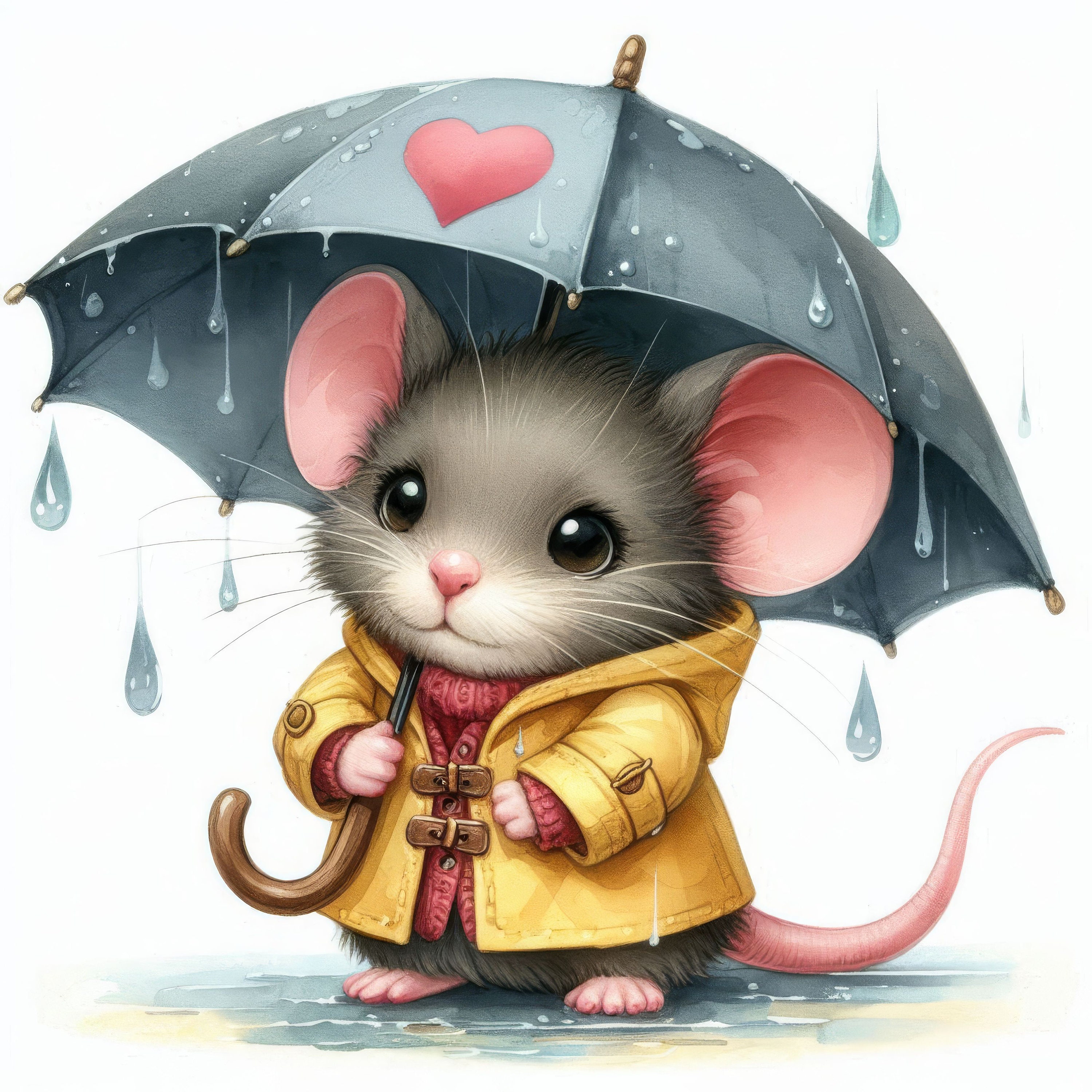 Mouse in the Rain: Clip Art, 10 High Res Watercolor Jpgs, Junk ...