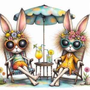 Quirky Rabbits With Lemonade: 10 High Res Watercolor Jpgs, Junk ...