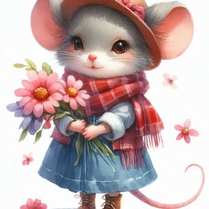 Mouse With Flowers 10 High Res Watercolor Jpgs for Junk Journaling ...
