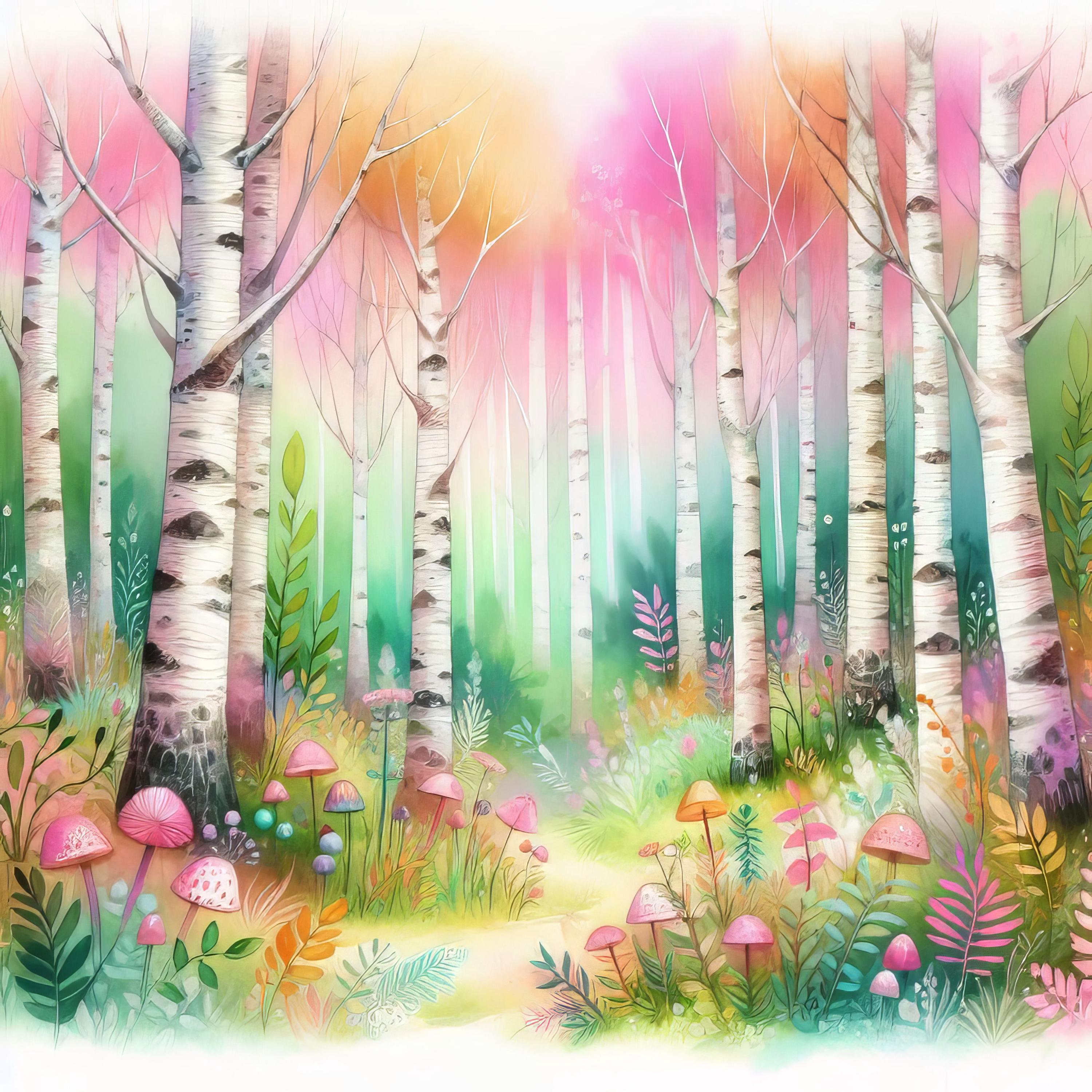 Whimsical Birch Forest 10 High Res Watercolor Jpgs Junk Journaling ...