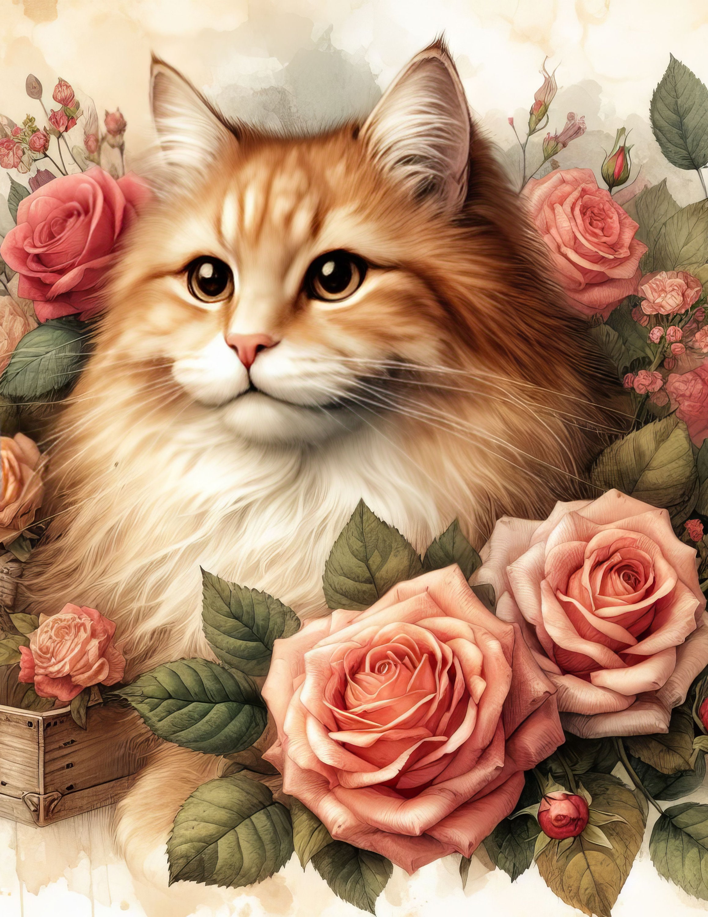 Cat With Roses Clipart Bundle 10 High Res Watercolor Jpgs for Junk ...