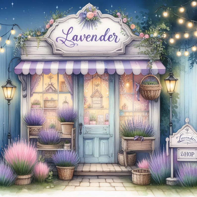 Lavender Shop Clipart Bundle 10 High Res Watercolor Jpgs for Junk ...