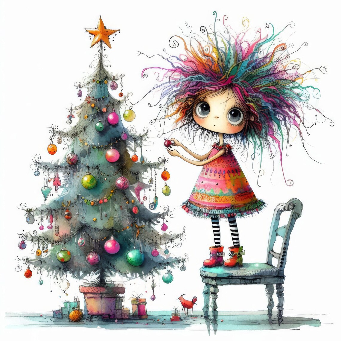 Quirky Tree Decorating: Clip Art, 10 High Res Watercolor Jpgs, Junk ...