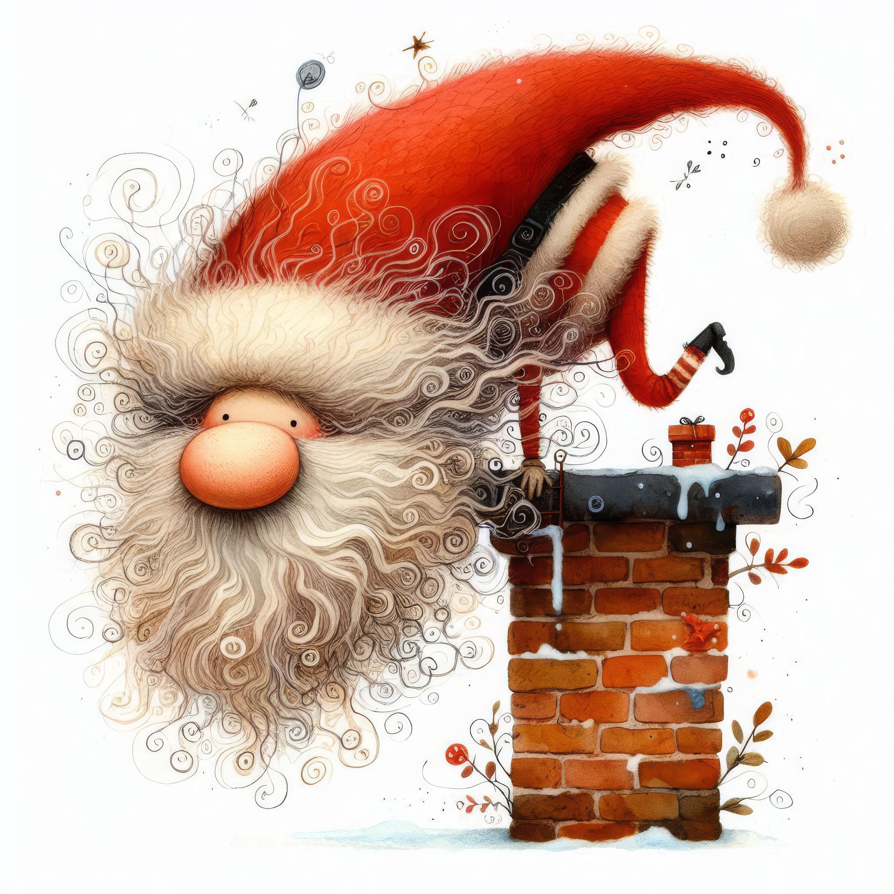 Quirky Chimney Santa: Clip Art, 10 High Res Watercolor Jpgs, Junk ...