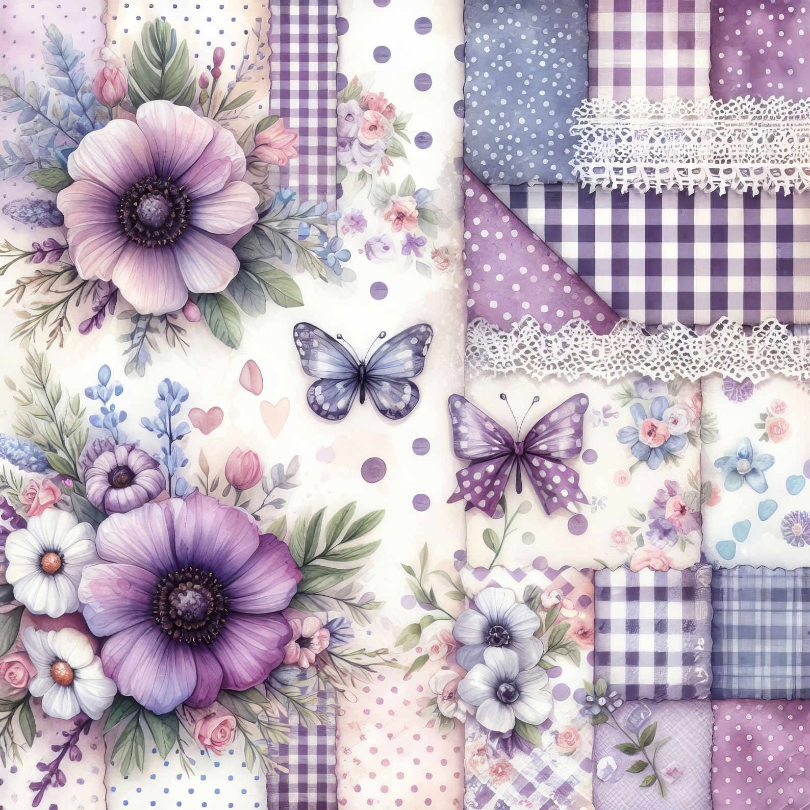 Purple Calico Paper Clip Art Bundle 10 High Res Watercolor Jpgs for ...