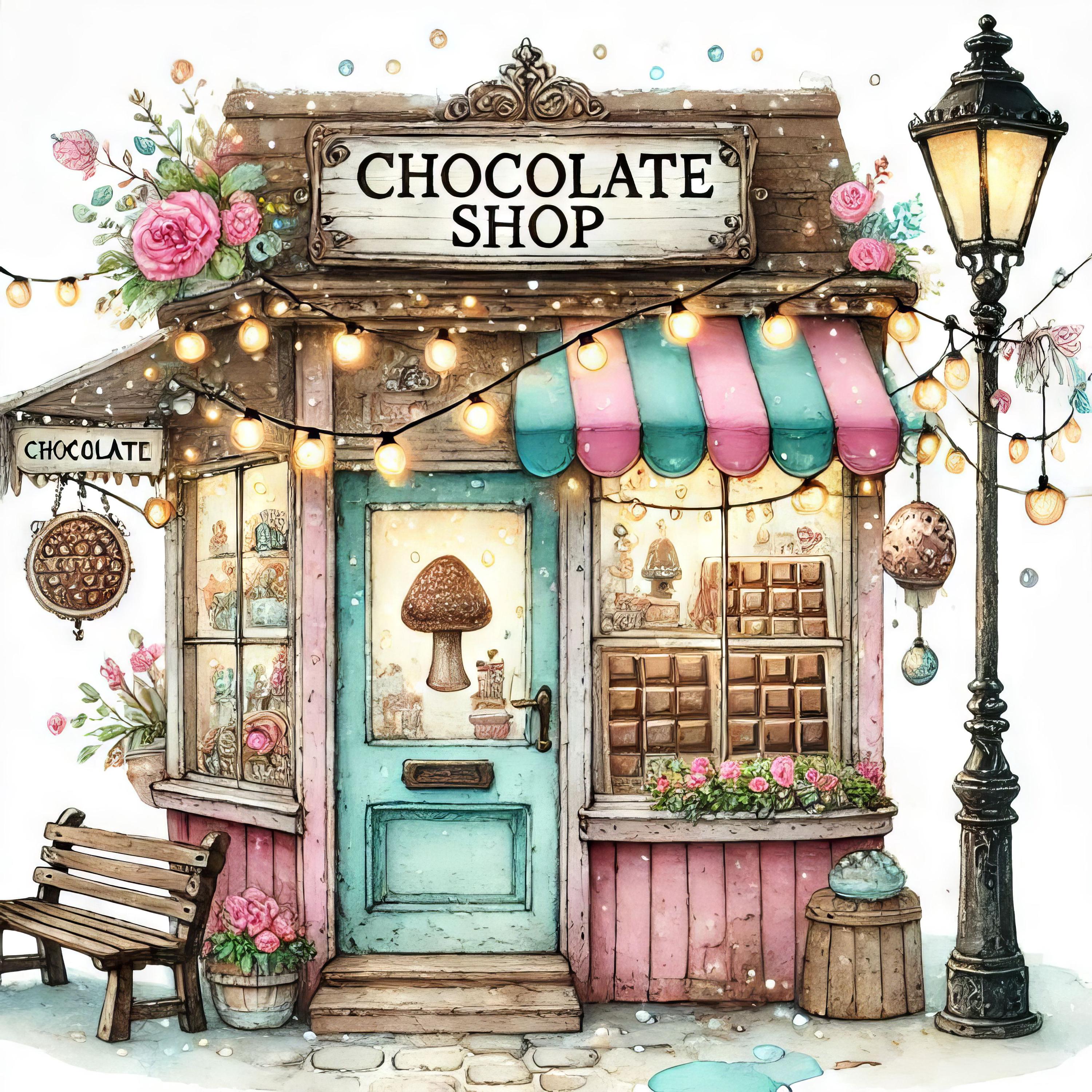 Chocolate Shop Clip Art 10 High Res Watercolor Jpgs Junk Journaling ...