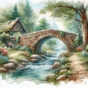Old Stone Bridge Clip Art 10 High Res Watercolor Jpgs for Junk ...