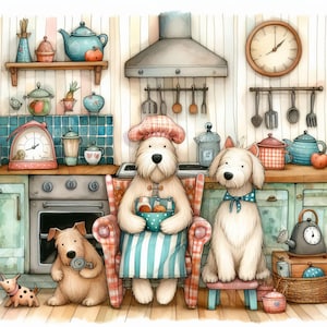 Dogs in the Kitchen 10 High Res Watercolor Jpgs Junk Journaling ...