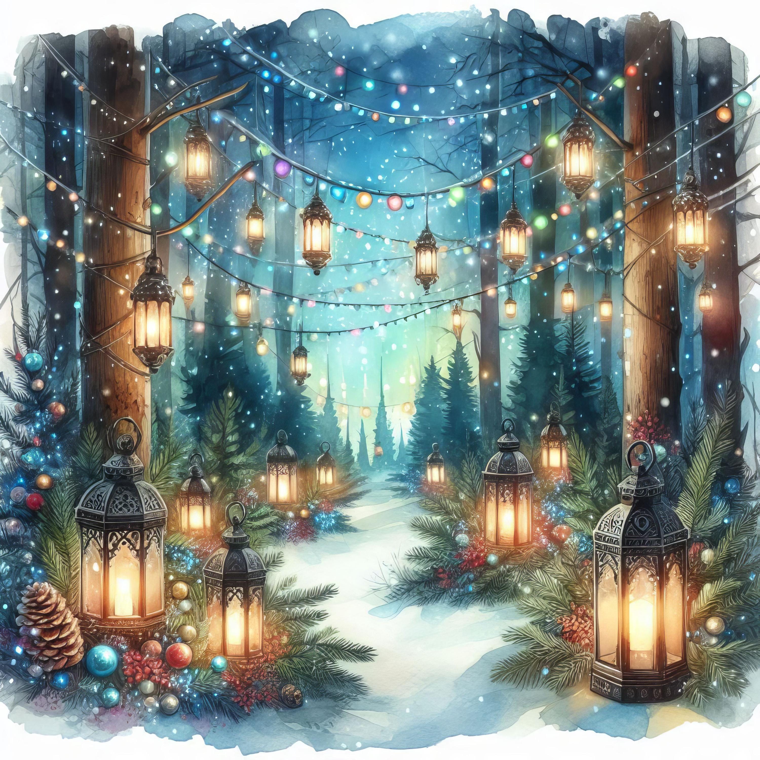 Magical Christmas Forest: Clip Art, 10 High Res Watercolor Jpgs, Junk ...