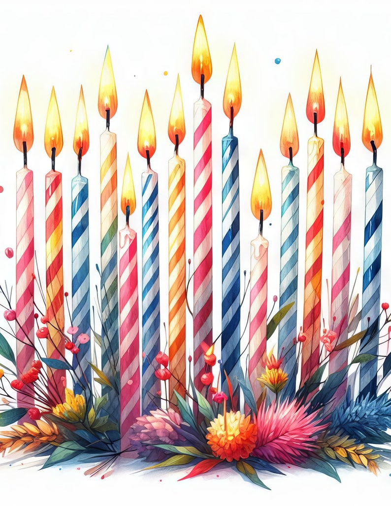 Birthday Candles: 10 High Res Watercolor Jpgs for Junk Journaling ...