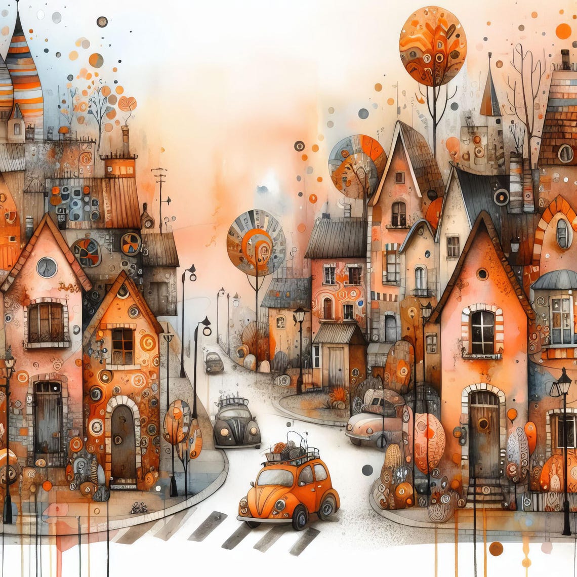 Quirky Fall Town: 10 High Res Watercolor Jpgs, Junk Journaling ...