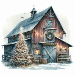 Christmas on the Farm Clip Art 10 High Res Watercolor Jpgs Junk ...