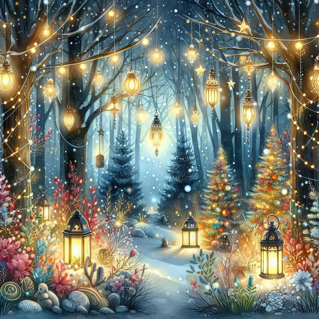 Magical Christmas Forest: Clip Art, 10 High Res Watercolor Jpgs, Junk ...