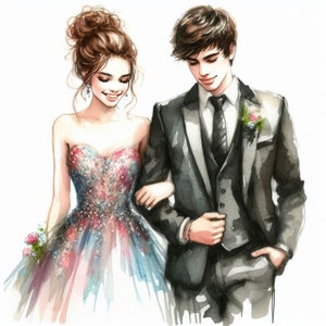 High School Prom Clip Art 10 High Res Watercolor Jpgs for Junk ...