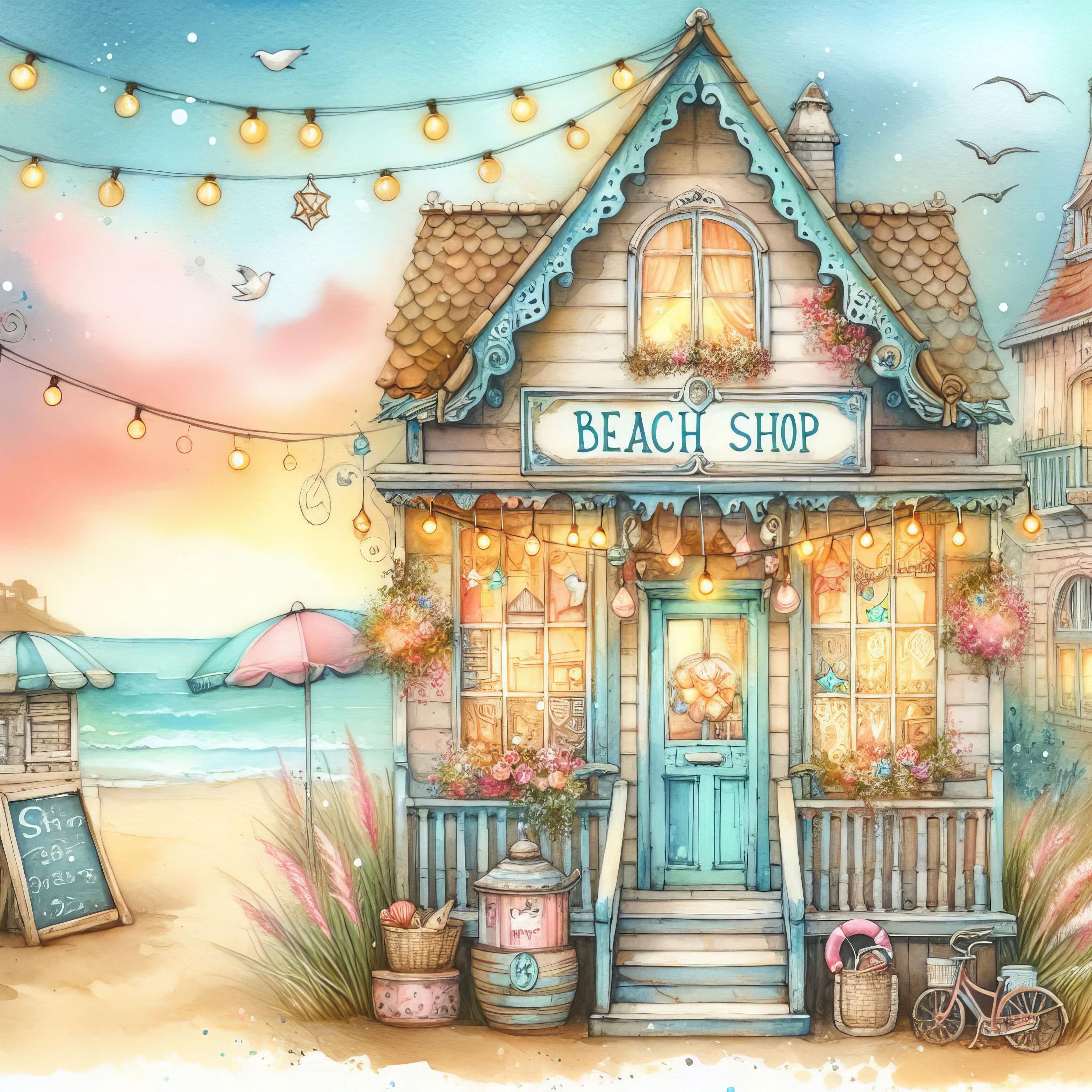 Beach Shop 10 High Res Watercolor Jpgs Junk Journaling, Scrapbooking ...