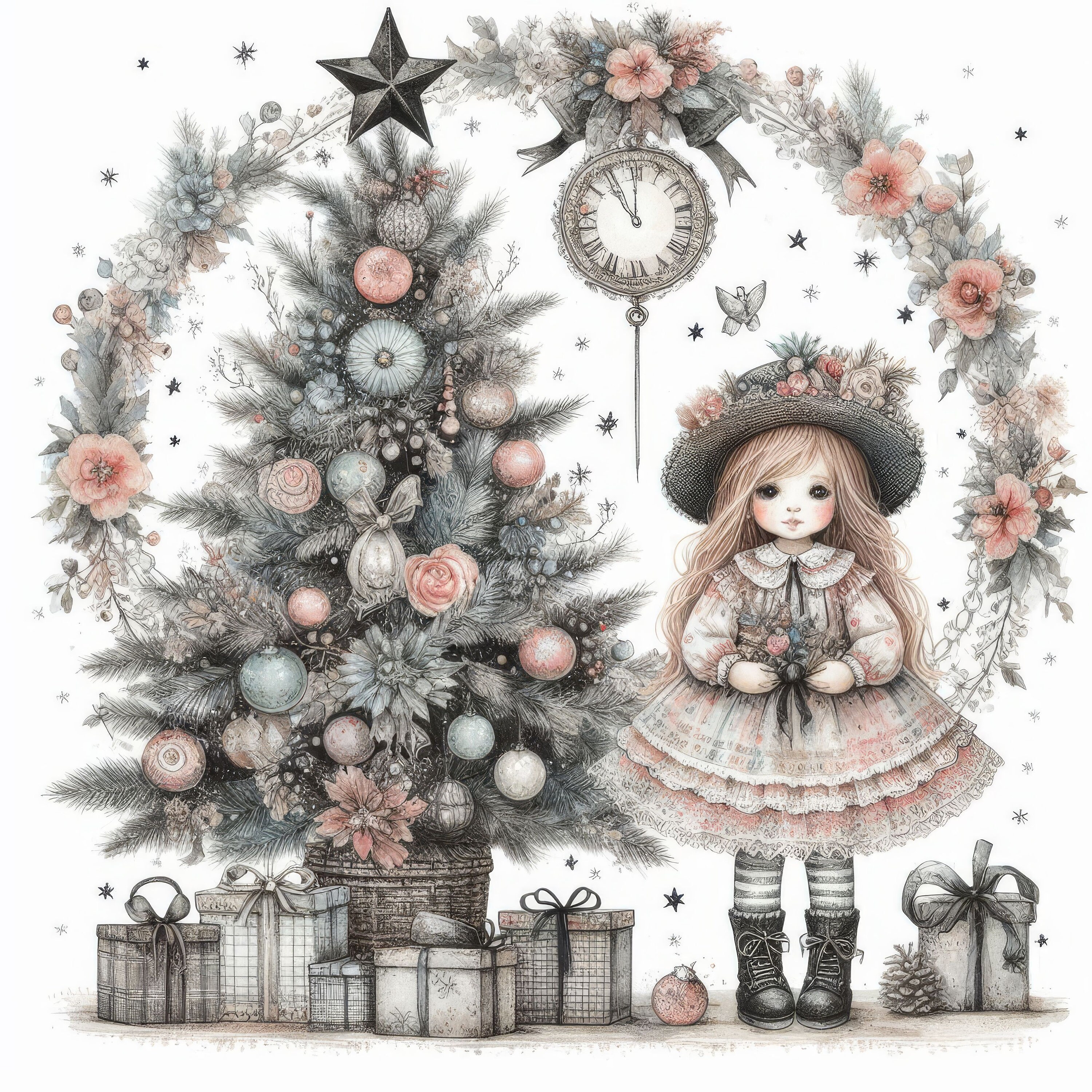 Shabby Chic Christmas: Clip Art, 10 High Res Watercolor Jpgs, Junk ...
