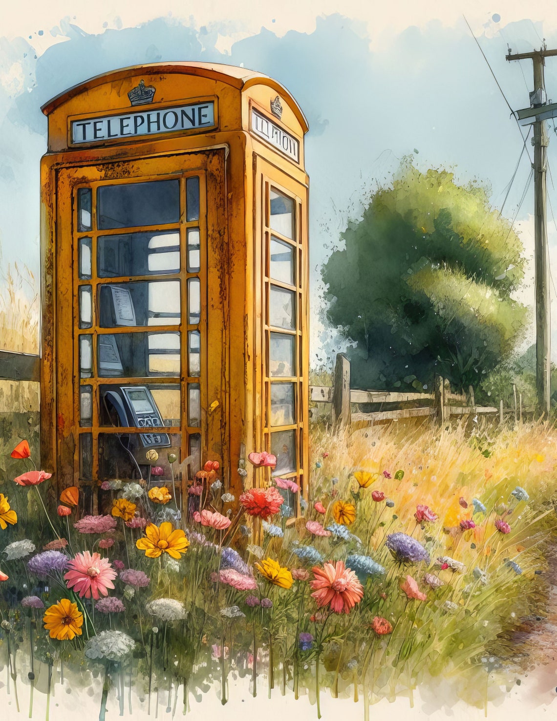 Retro Telephone Booth: Clip Art, 10 High Res Watercolor Jpgs, Junk ...