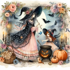 Cute Halloween Witch Clip Art Bundle 10 High Res Watercolor Jpgs for ...