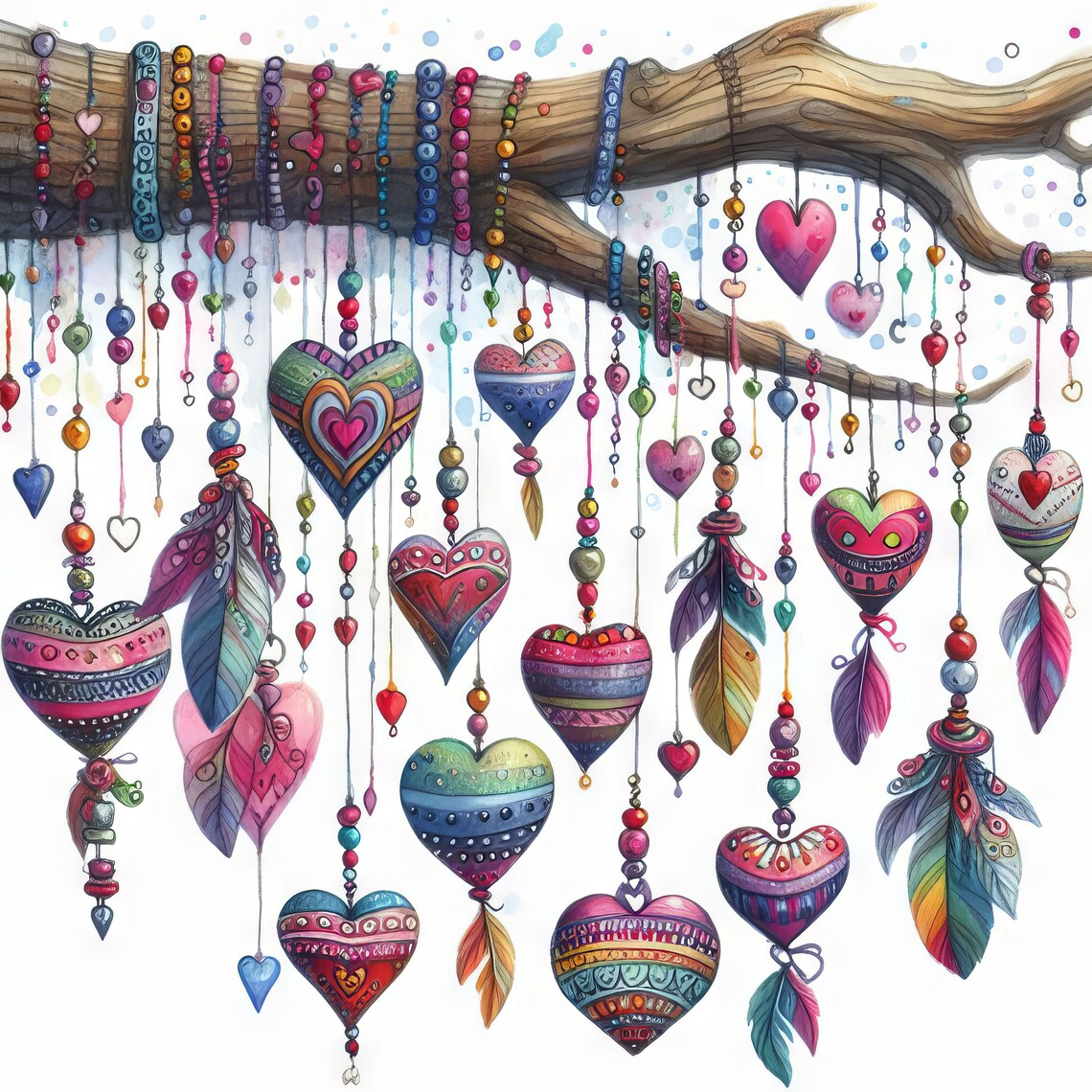 Hanging Boho Hearts: Clip Art, 10 High Res Watercolor Jpgs ,junk ...