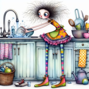 Quirky Washing Dishes: Clip Art, 10 High Res Watercolor Jpgs, Junk ...