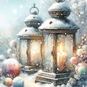 Lanterns in Snow Clip Art Bundle 10 High Res Watercolor Jpgs for Junk ...