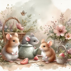 Cute Mice Family Clip Art 10 High Res Watercolor Jpgs for Junk ...