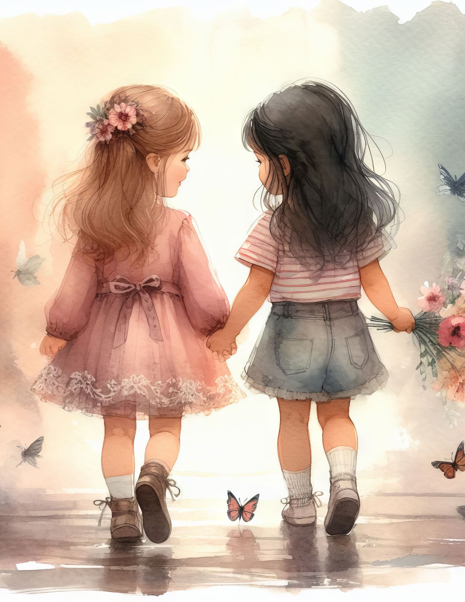 Best Friends Little Girls: Clip Art, 10 High Res Watercolor Jpgs, Junk ...