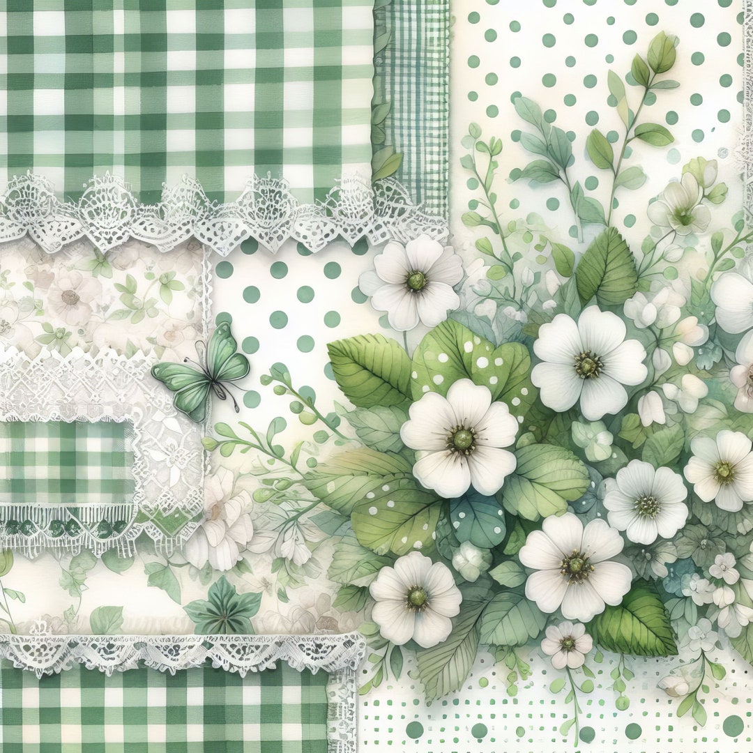 Green Calico Paper: Clip Art, 10 High Res Watercolor Jpgs, Junk ...