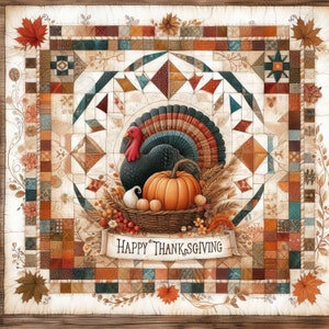 Thanksgiving Quilt Clip Art Bundle 10 High Res Watercolor Jpgs for Junk ...