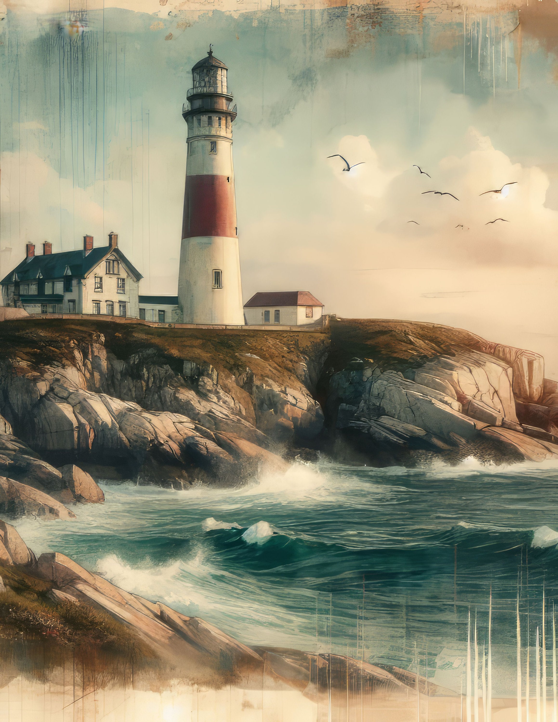 Vintage Lighthouse Clipart Bundle 10 High Res Watercolor Jpgs for Junk ...