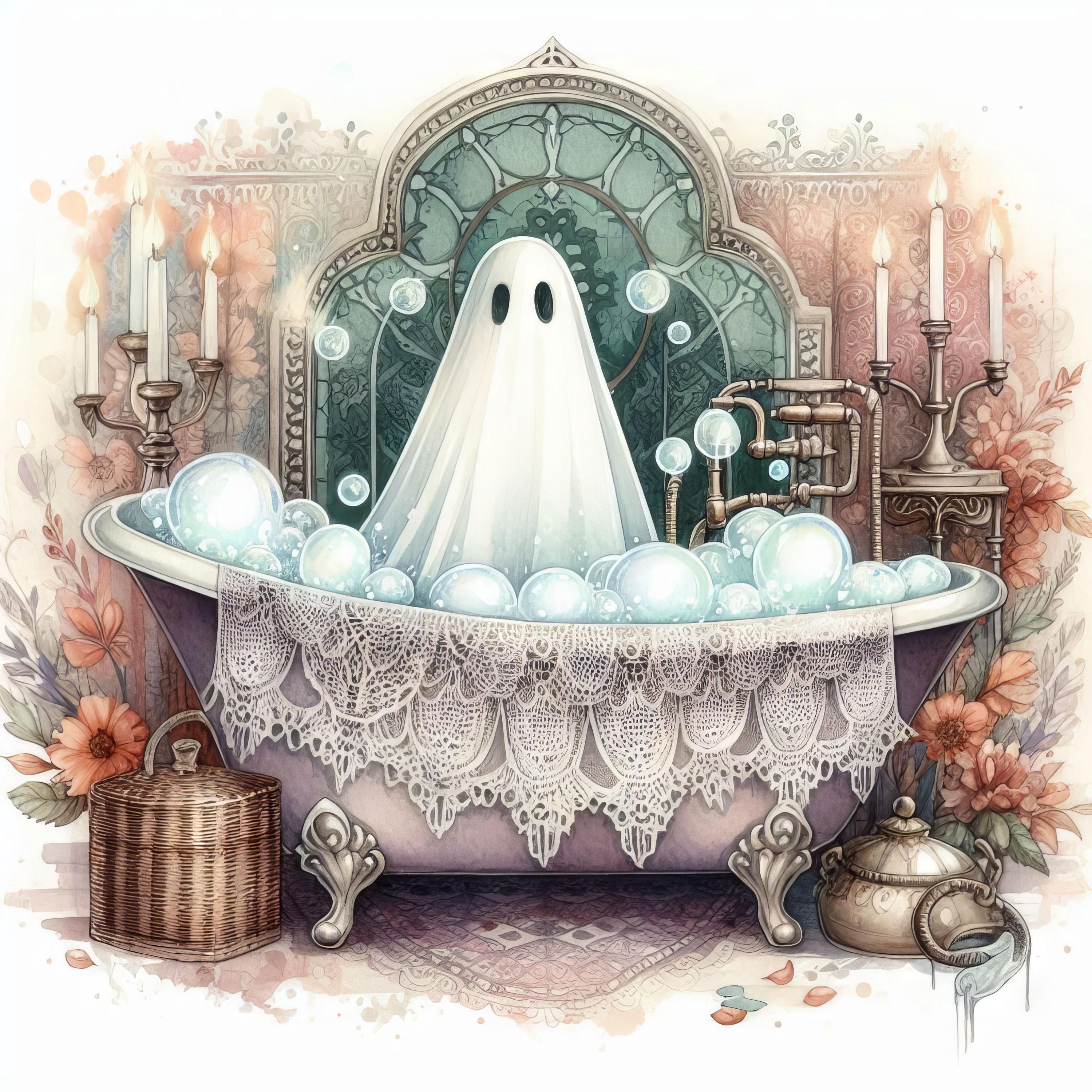 Victorian Ghost in Bubble Bath: 10 High Res Watercolor Jpgs for Junk ...
