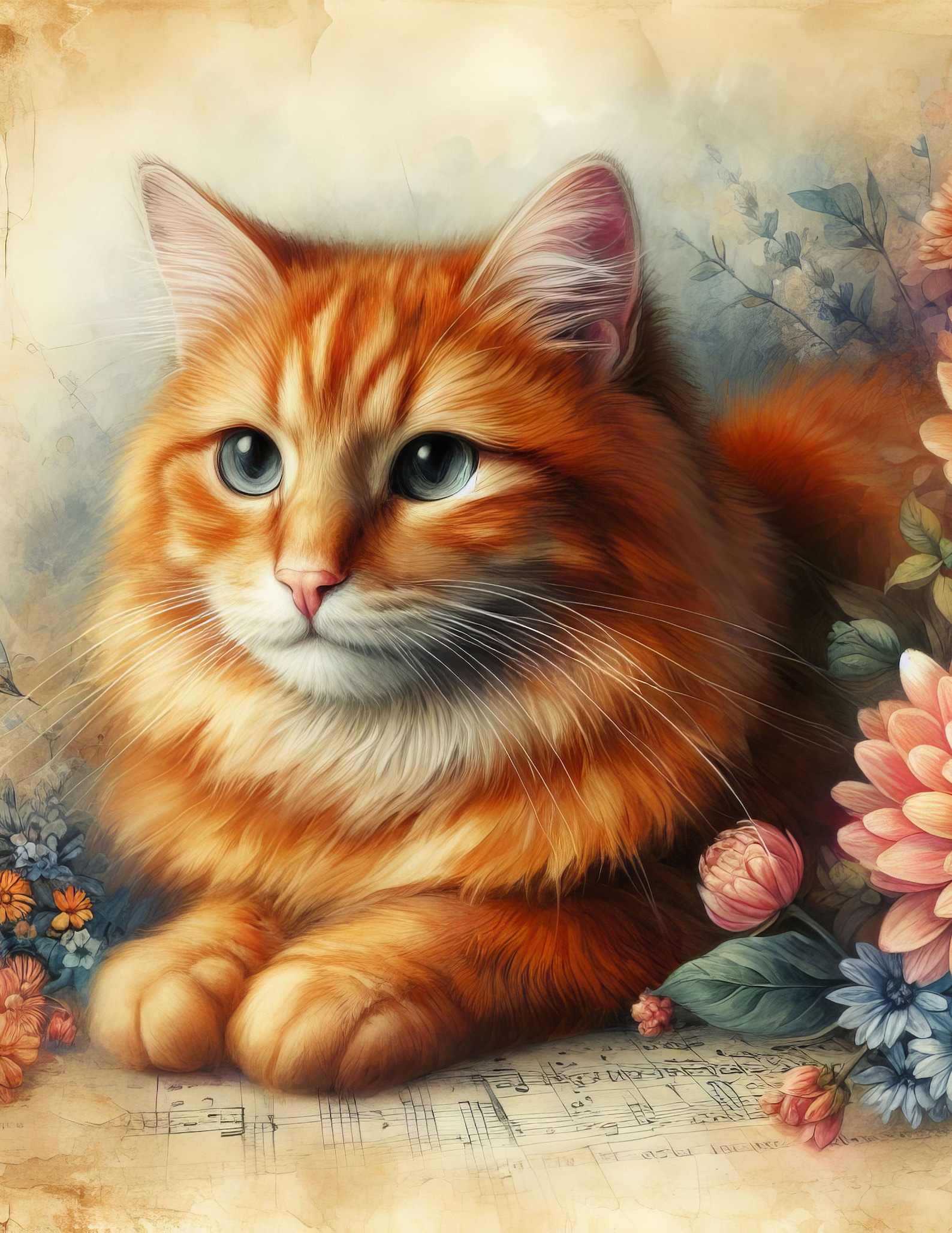 Orange Tabby Cat: 10 High Res Watercolor Jpgs, Junk Journaling ...