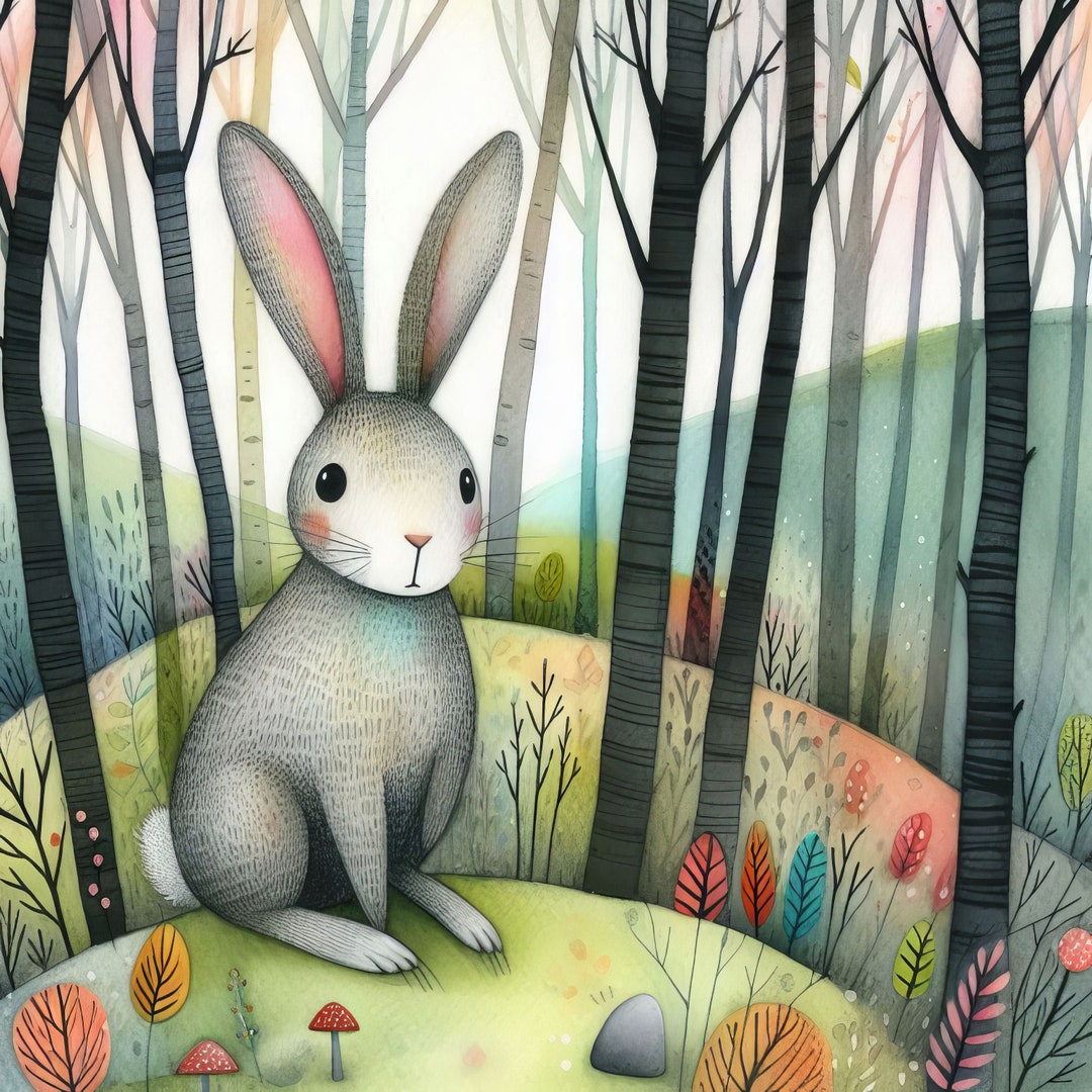 Rabbit in the Woods: Clip Art 10 High Res Watercolor Jpgs for Junk ...